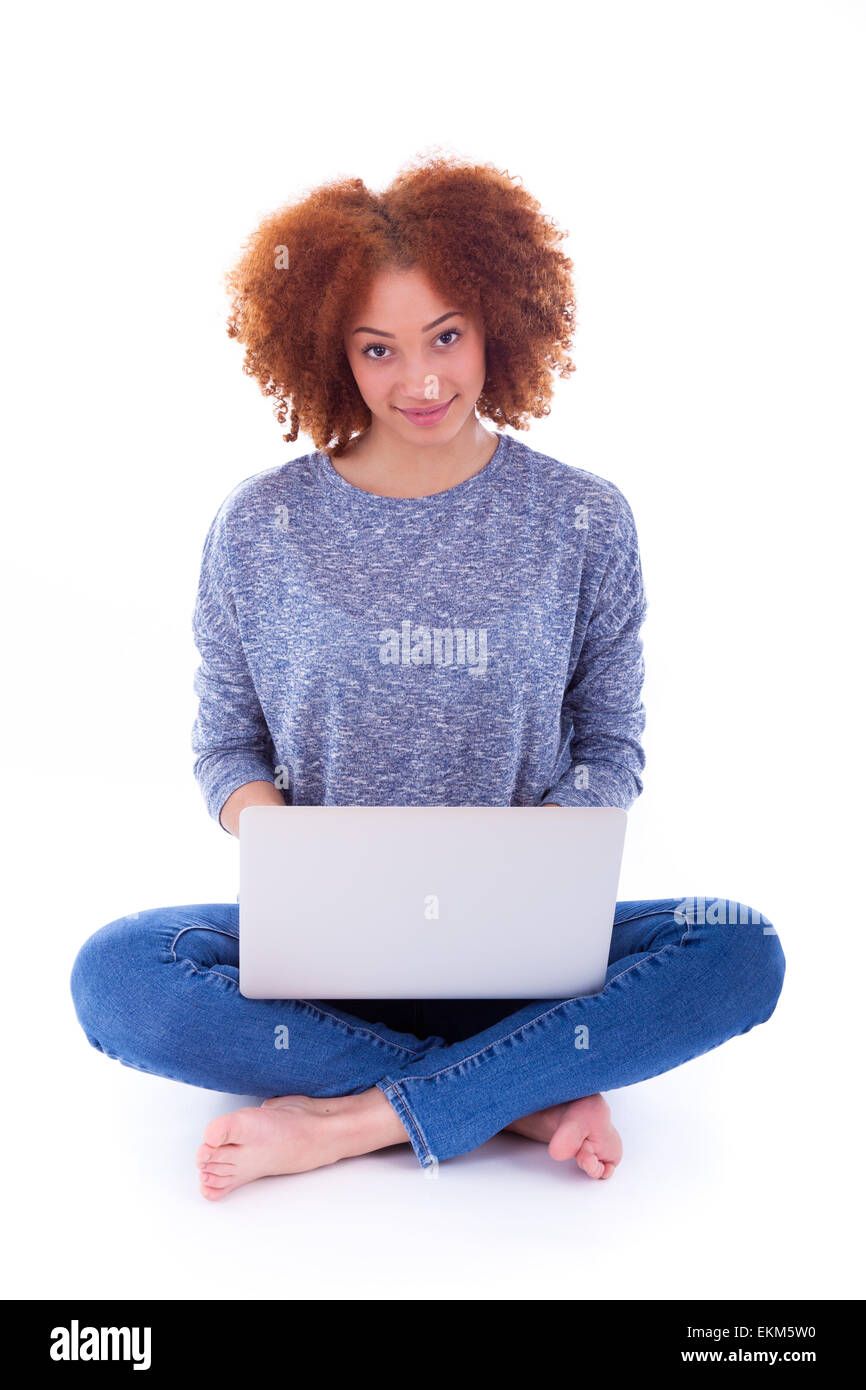 School girl using computer Cut Out Stock Images & Pictures - Alamy