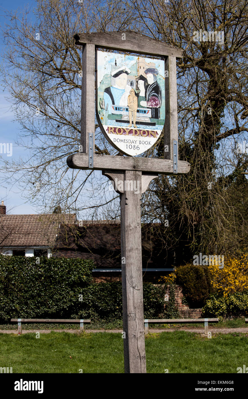 Roydon village sign village Green Essex Stock Photo - Alamy