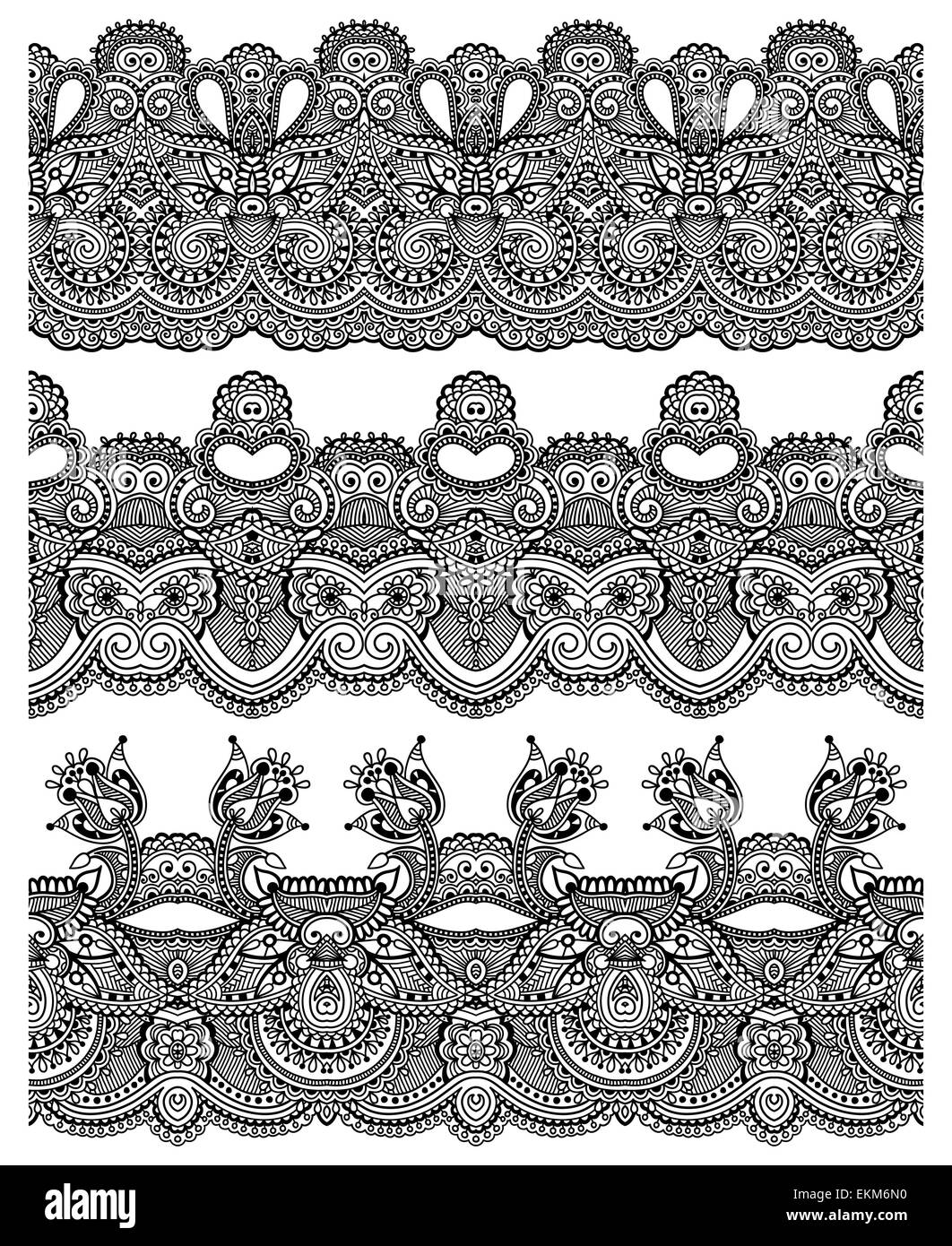 seamless ethnic floral paisley stripe pattern, border set Stock Photo ...
