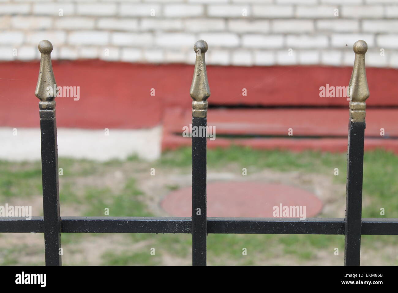 black metal stakes of lattice with sharp tips in shape of arrow Stock ...