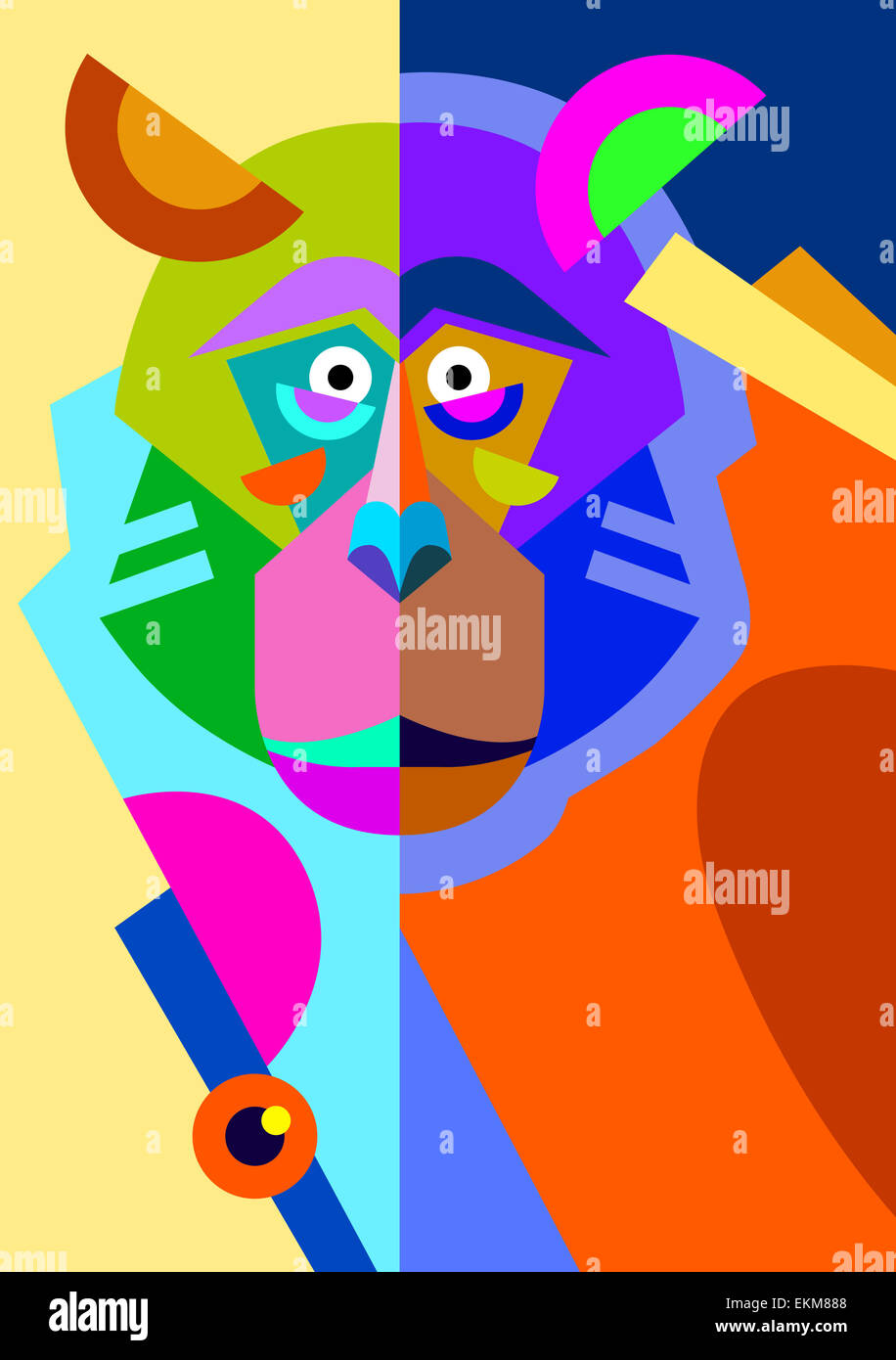 abstract original monkey drawing in flat style and pop art Stock Photo ...
