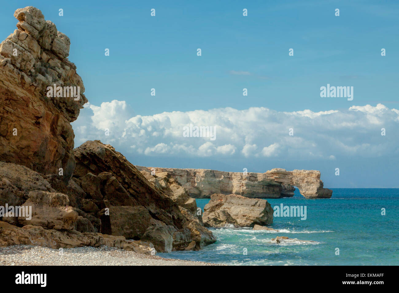 Imposing sandstone cliffs at Geropotamos beach with a panoramic view on ...
