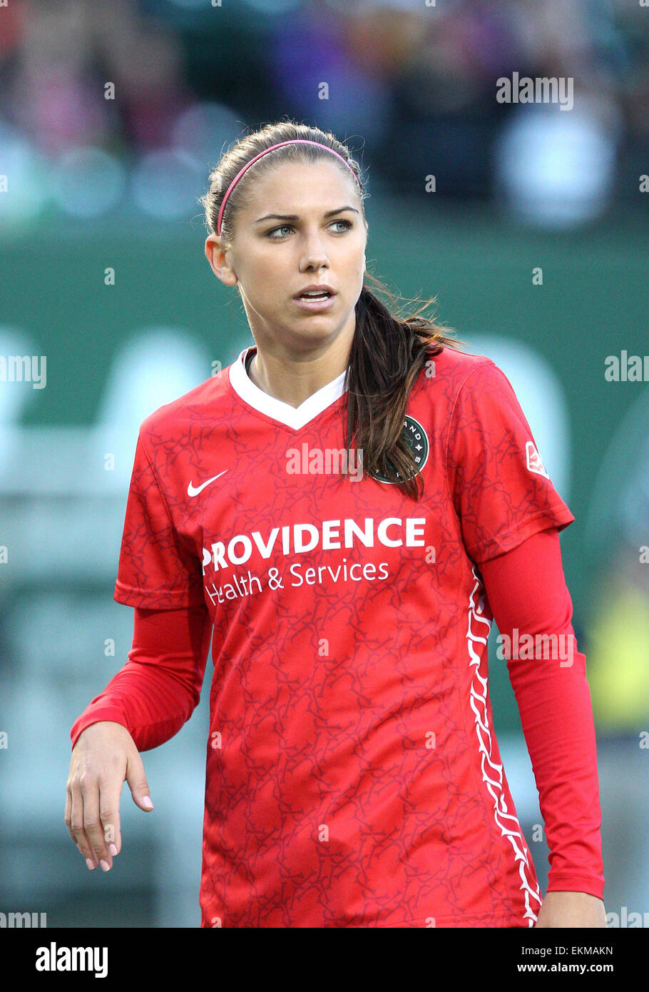 April 12, 2015: Portland Thorns midfielder Alex Morgan (13) look on ...