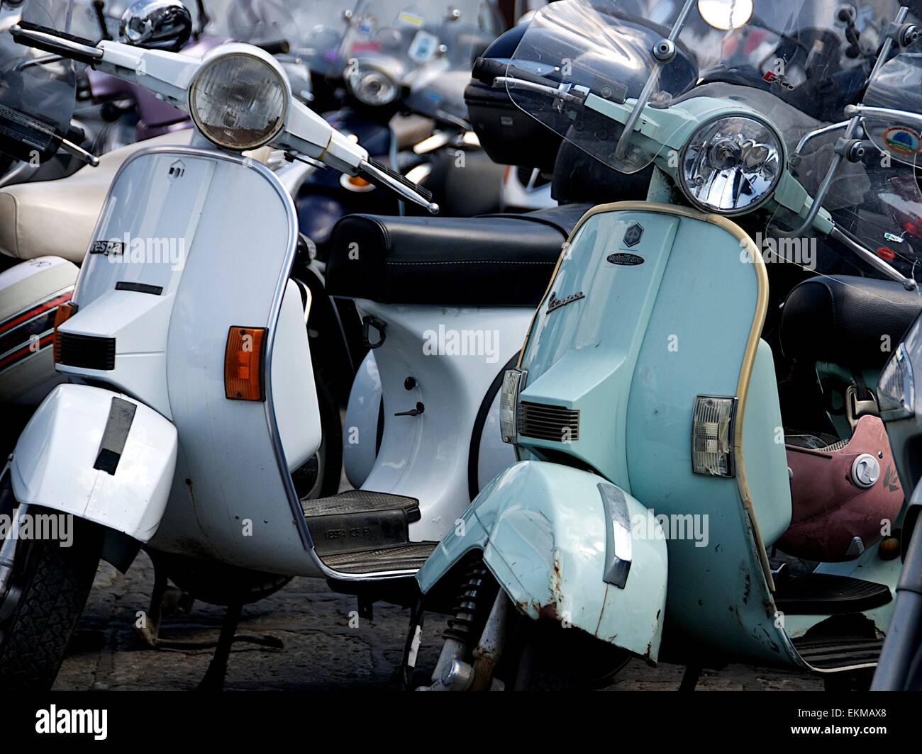 Two mopeds parked side by side Stock Photo - Alamy