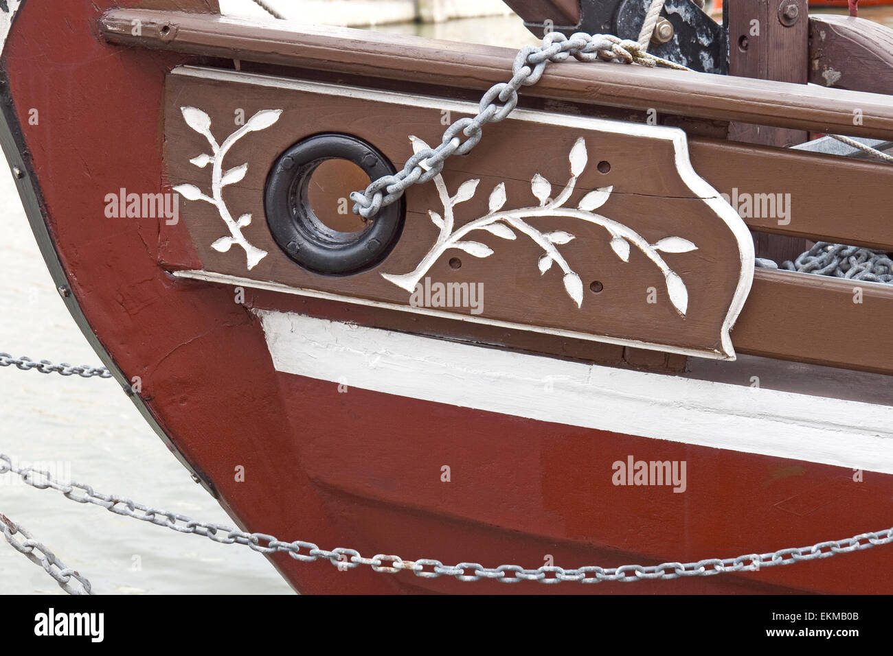Bow with anchor chain on old sail boat Stock Photo - Alamy