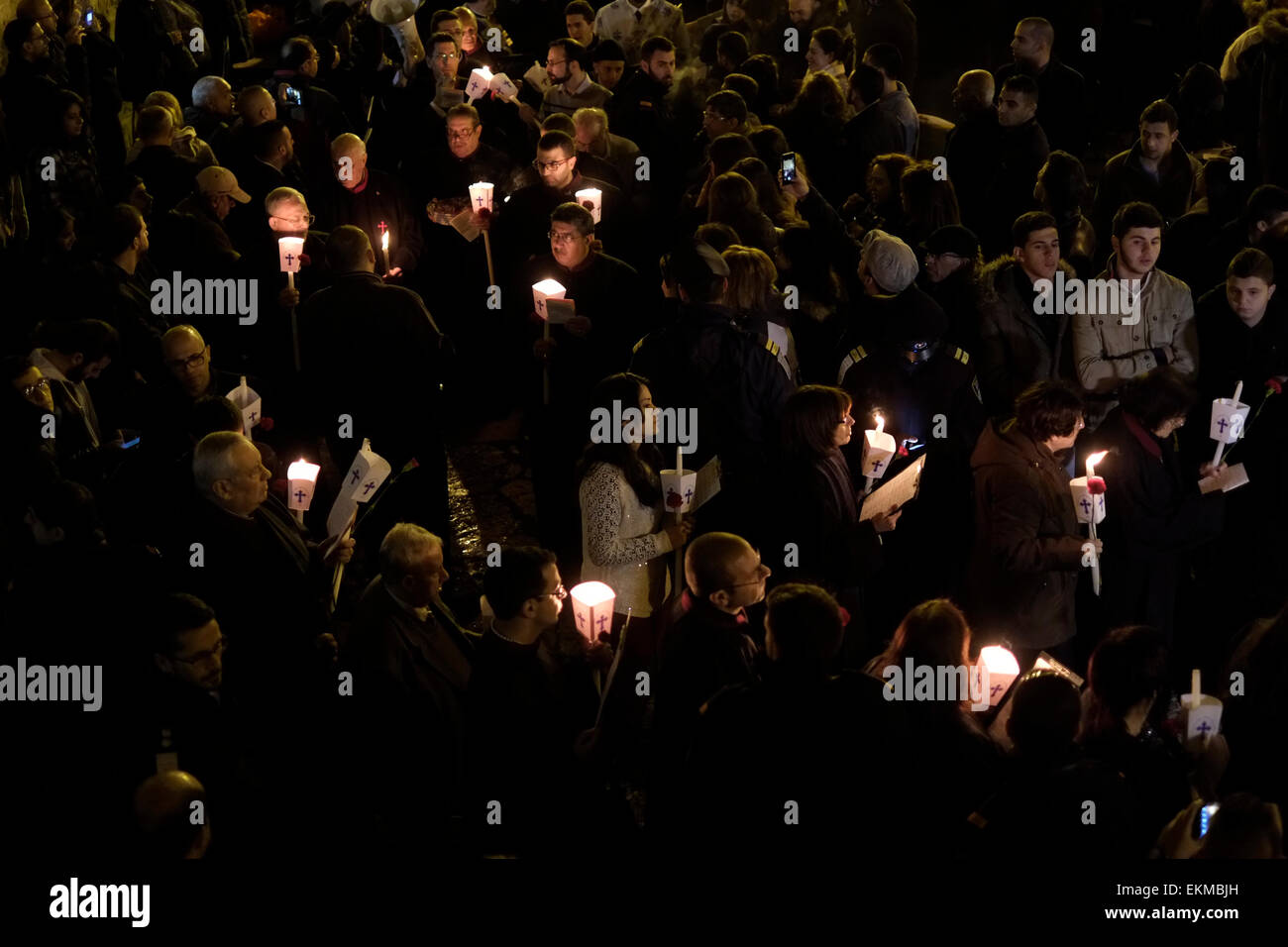 Arab Coptic Orthodox worshipers surrounding the parvis or parvise of ...