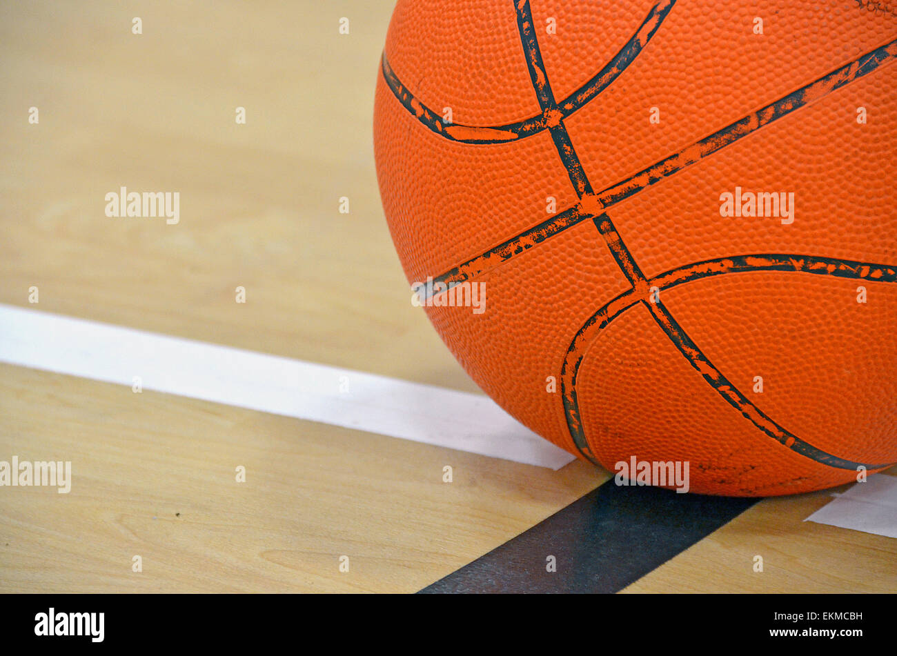 Close up of a basketball on boundary line on a basketball court Stock ...
