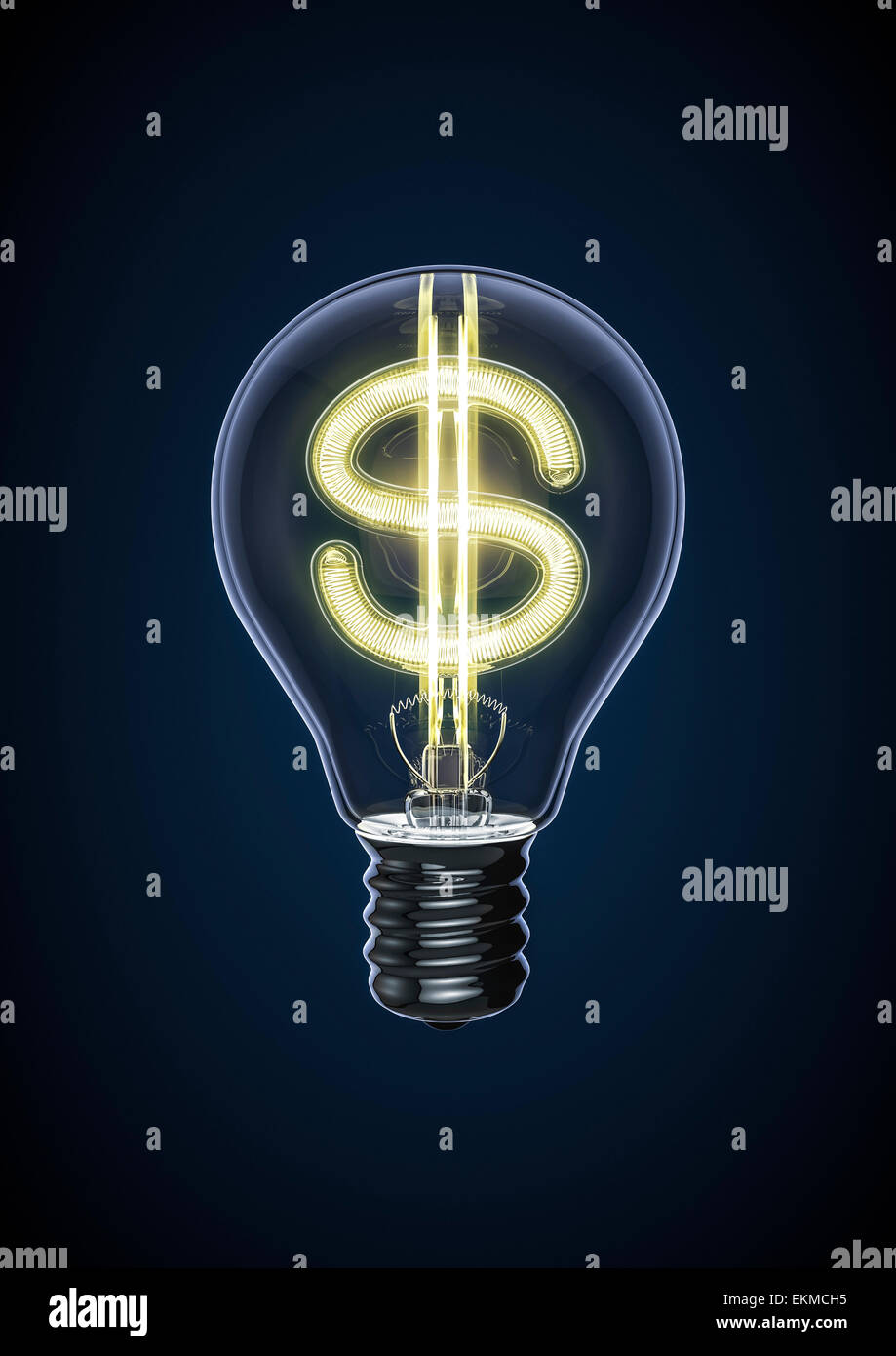 3D render of glowing dollar sign inside light bulb Stock Photo - Alamy