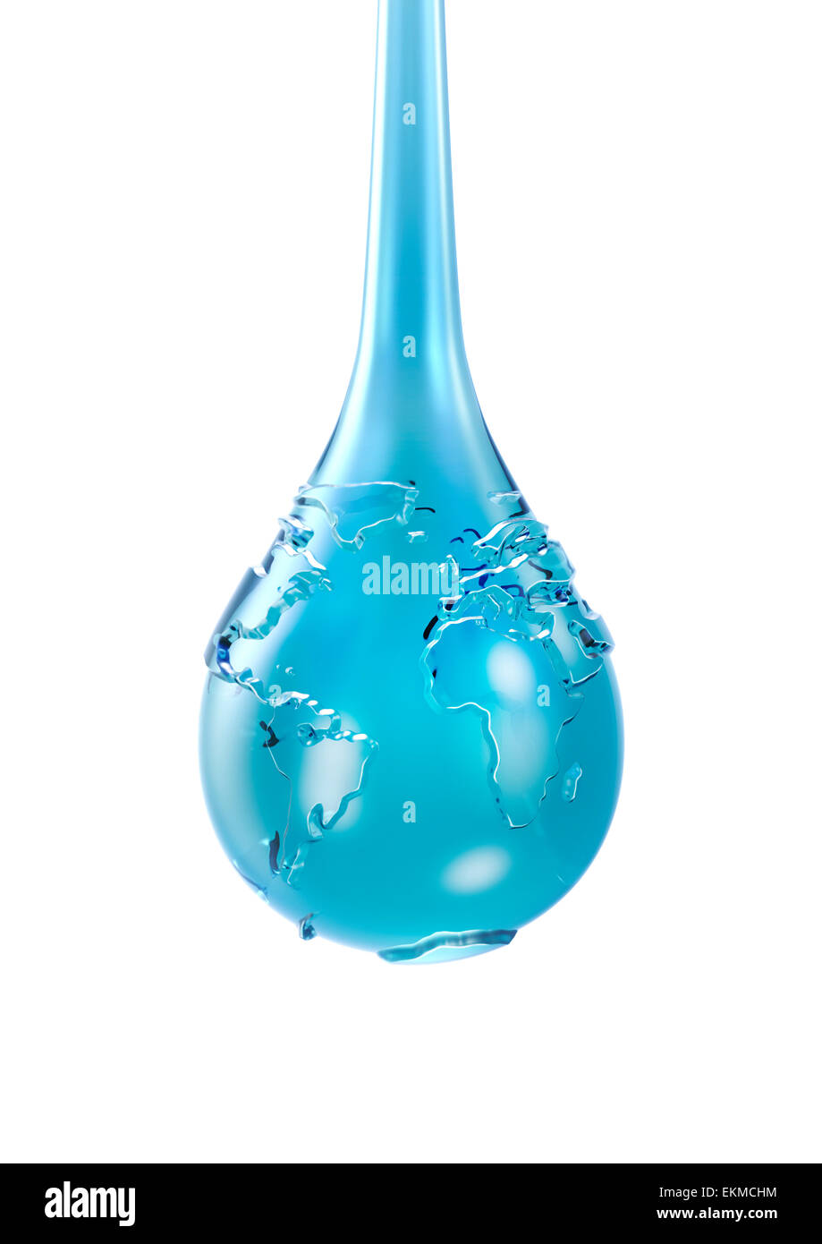 3D render of water drop with map of earth Stock Photo - Alamy