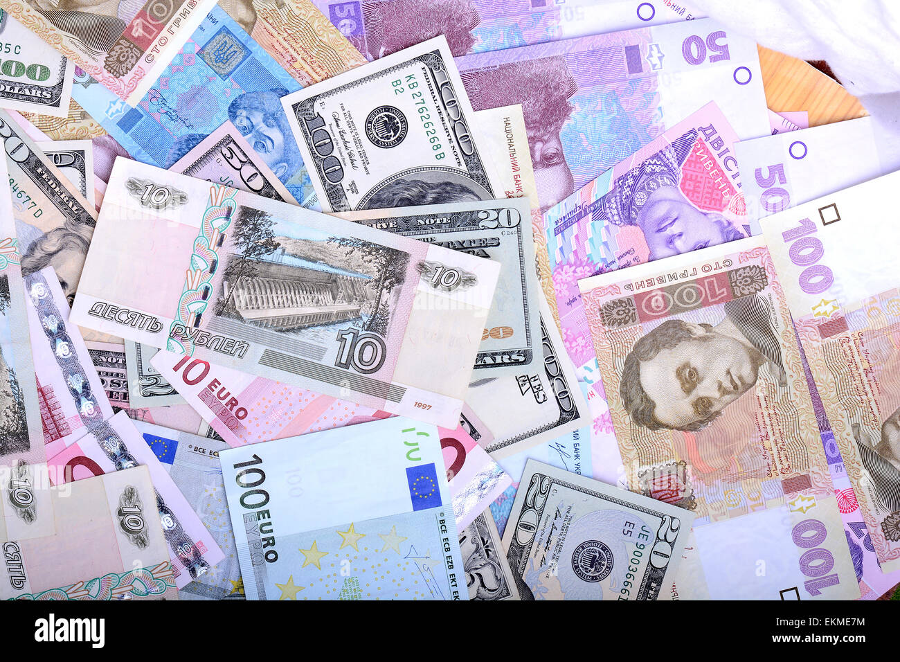 Heap from dollars, the ukrainian money and euro Stock Photo - Alamy