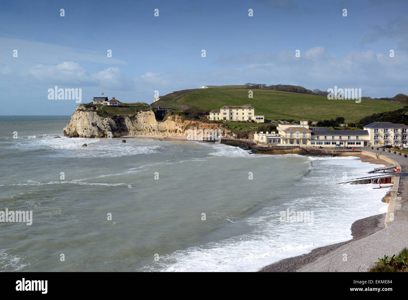 Isle of Wight coastal coast path walk walks above Freshwater Bay Stock ...