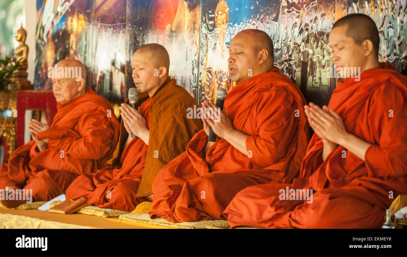 London, UK. 12 April 2015. Monks chant in unison as they receive ...