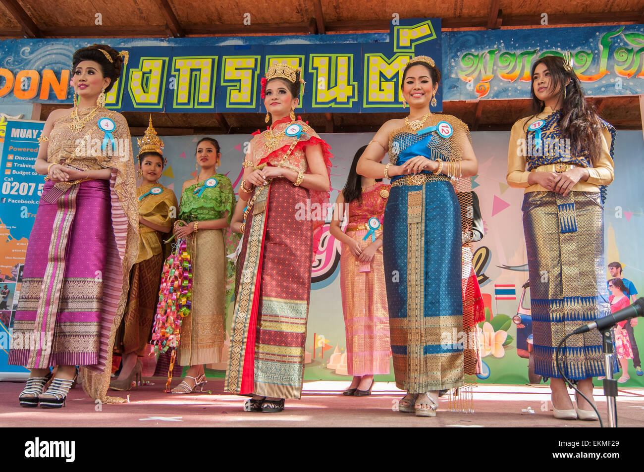 London, UK. 12 April 2015. Participants in the Miss Songkran beauty ...