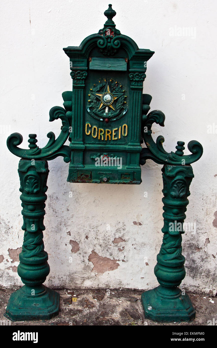 Salvador de Bahia, Brazil, Ornate cast iron mailbox on the streets of ...