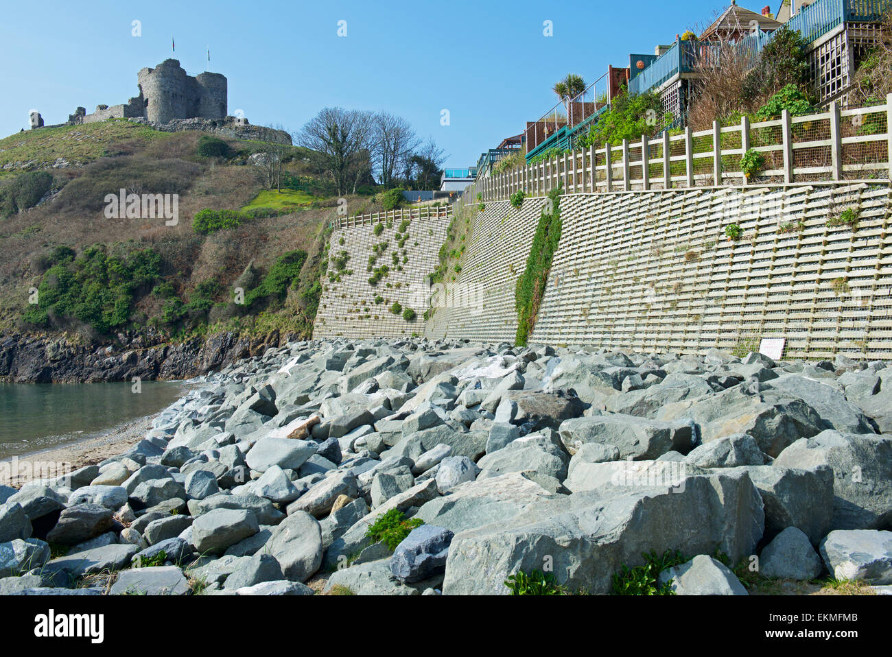 Sea defenses in Criccieth, Gwynedd, North Wales UK Stock Photo - Alamy