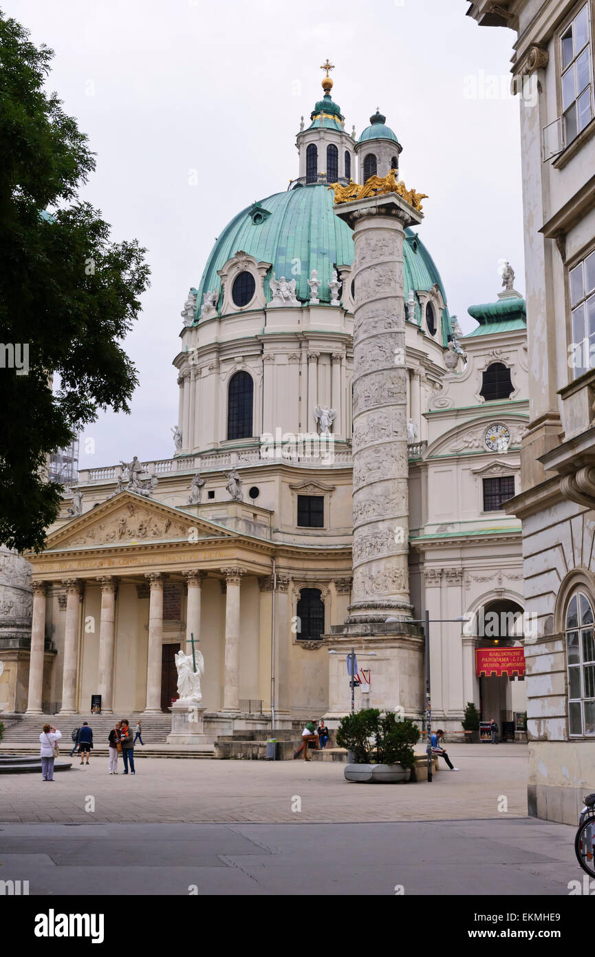 St. Charles's Church (Karlskirche) with two huge columns with stone ...