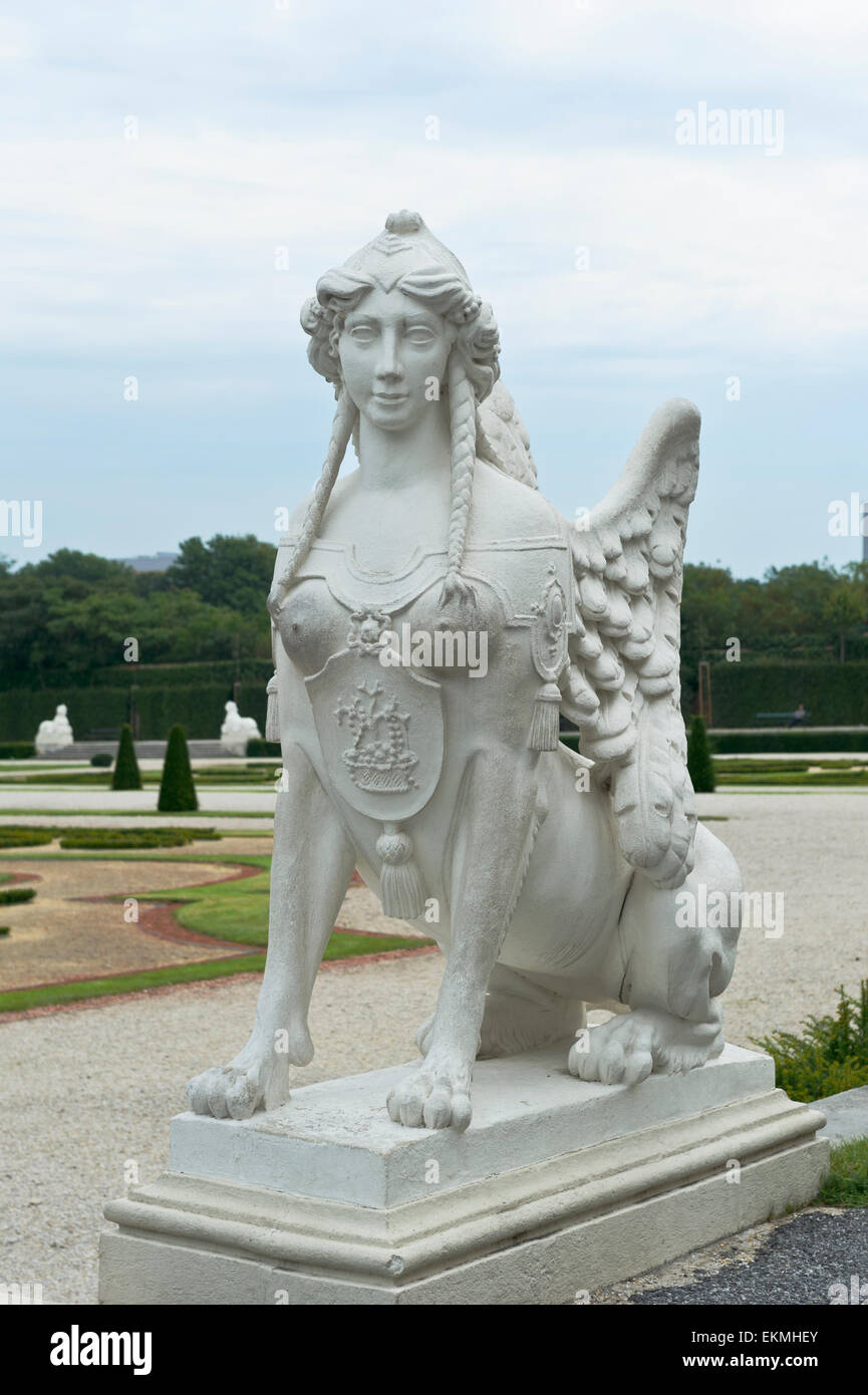 A Sphinx marble sculpture stood on the steps leading to the vast garden ...