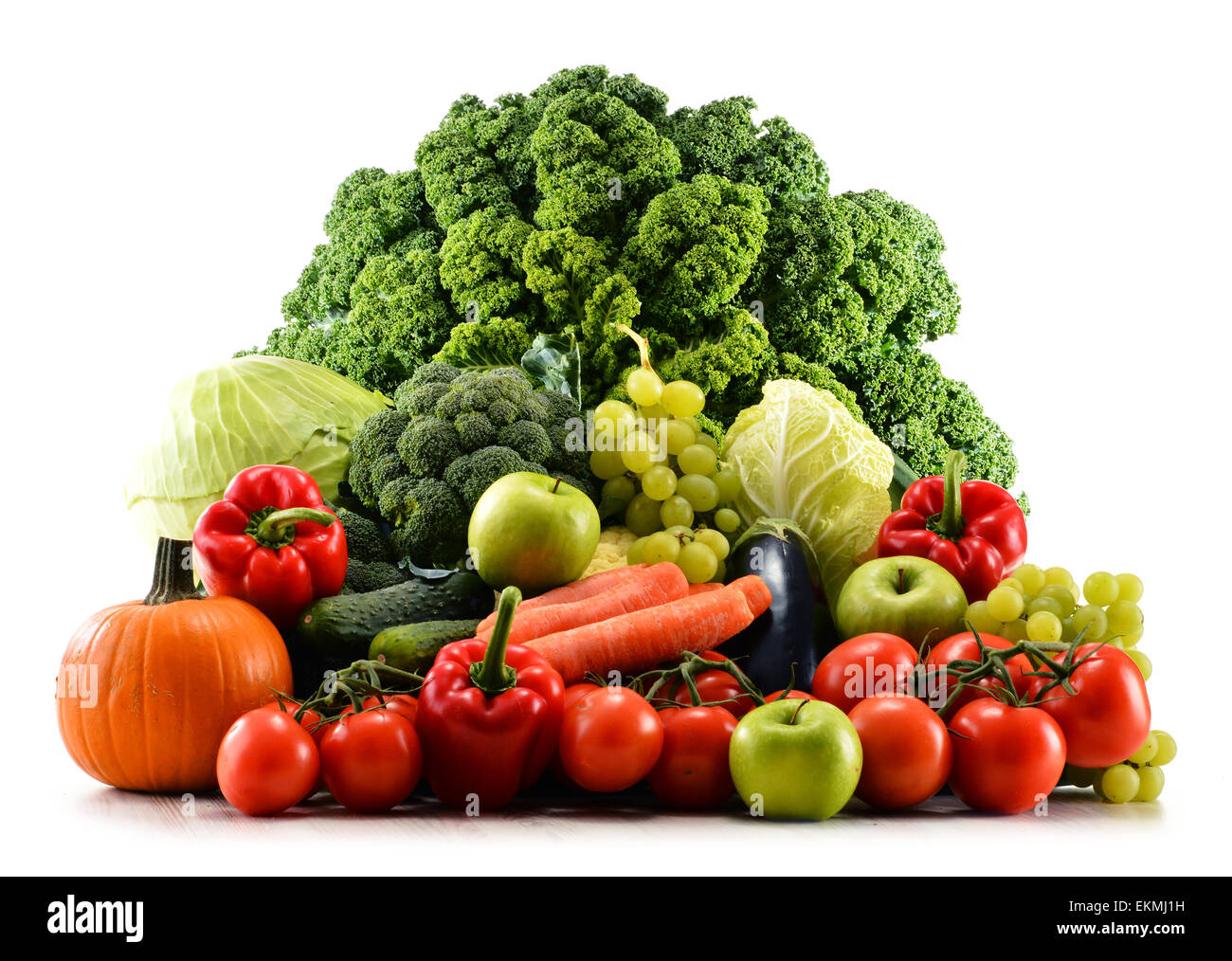 Composition with assorted raw organic vegetables isolated on white ...