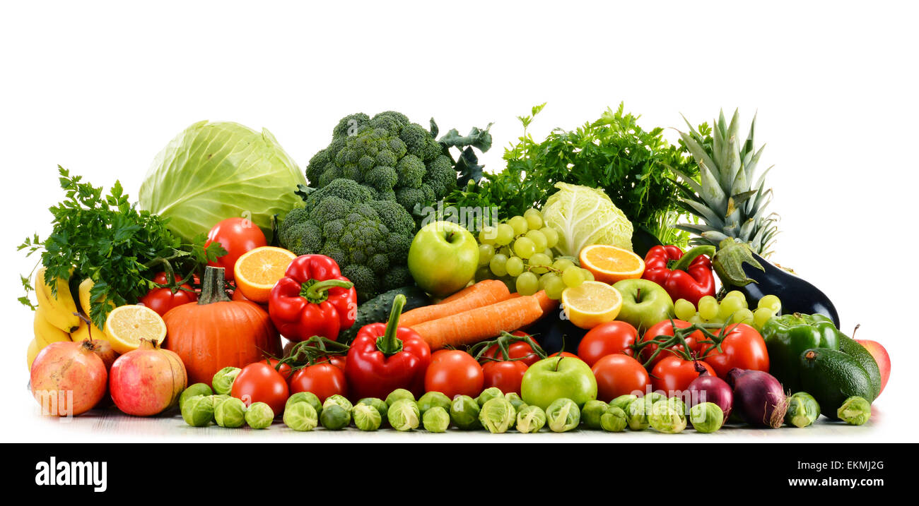 Composition with assorted raw organic vegetables isolated on white ...