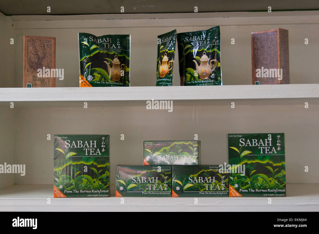 Sabah Tea products on display in shop, Borneo, Malaysia Stock Photo - Alamy