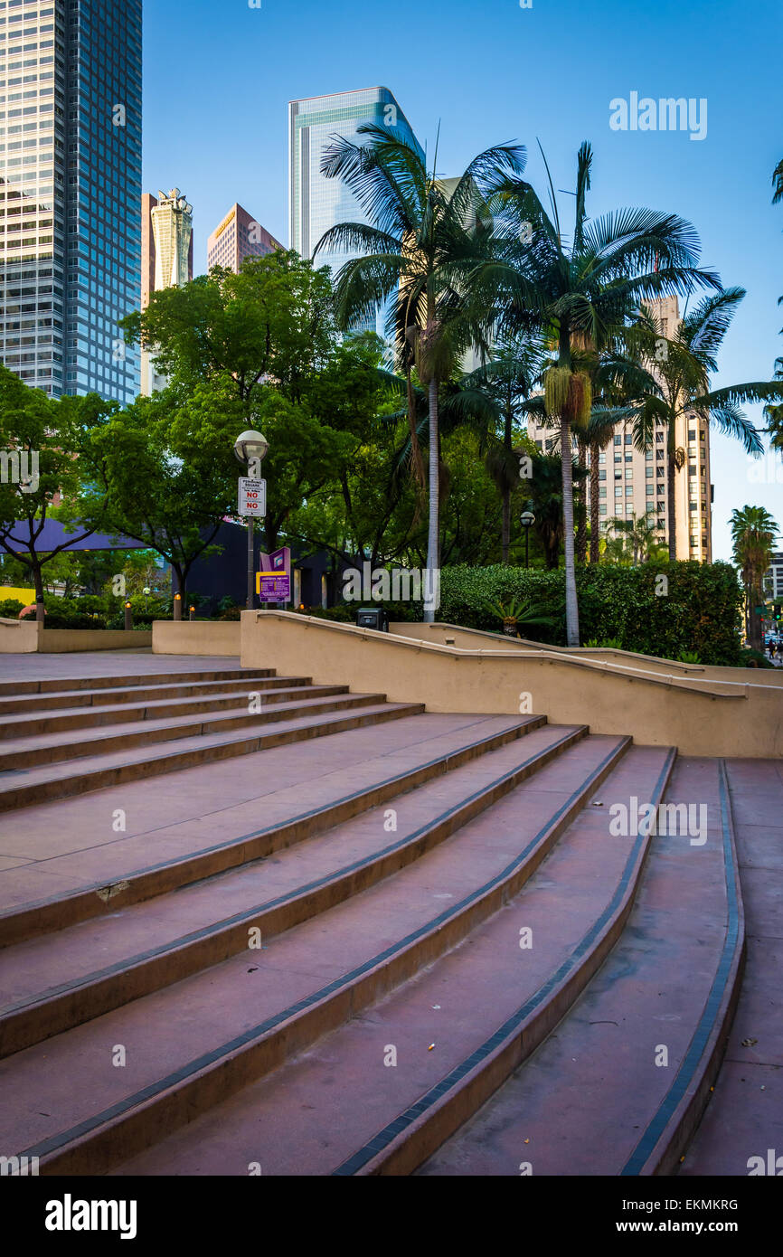 Steps and buildings at Pershing Square, in downtown Los Angeles ...