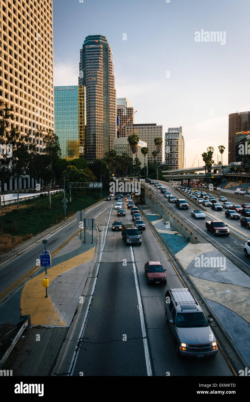 View of the 110 Freeway from the 4th Street Bridge, in downtown Los ...