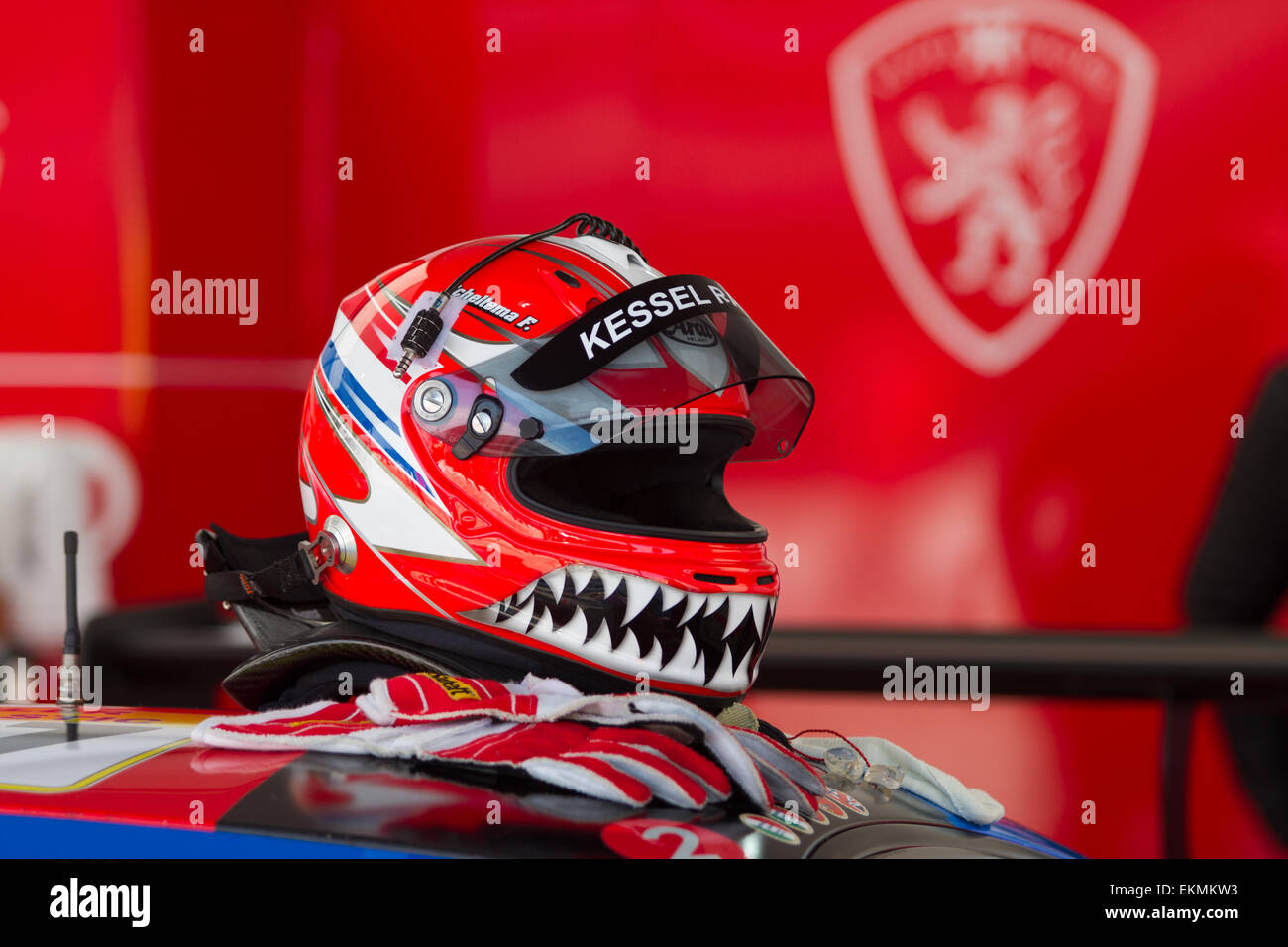 ISTANBUL, TURKEY - OCTOBER 25, 2014: A helmet in Ferrari Racing Days in ...