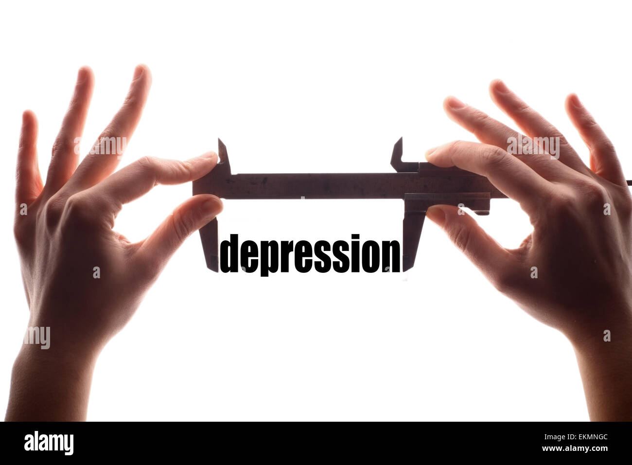 Color horizontal shot of two hands holding a caliper and measuring the ...