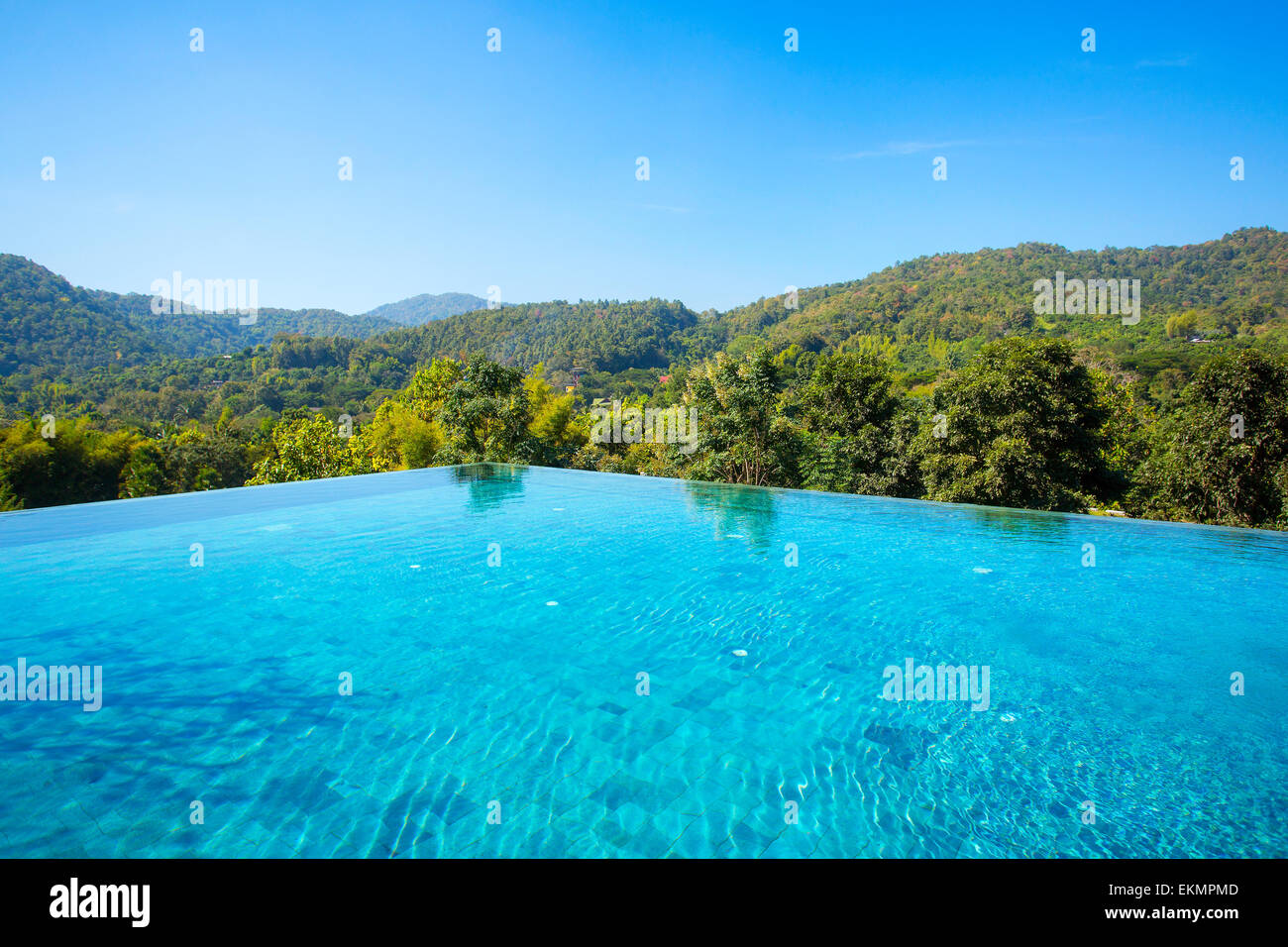 Beautiful blue pool overlooking mountain landscape Stock Photo - Alamy