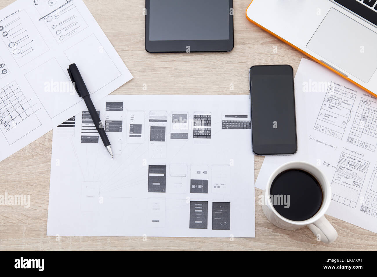 Workplace developer of mobile applications, laptop, notebook, hand ...