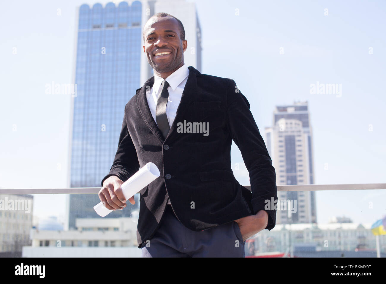 estate agent portrait on skyscrapers background Stock Photo - Alamy