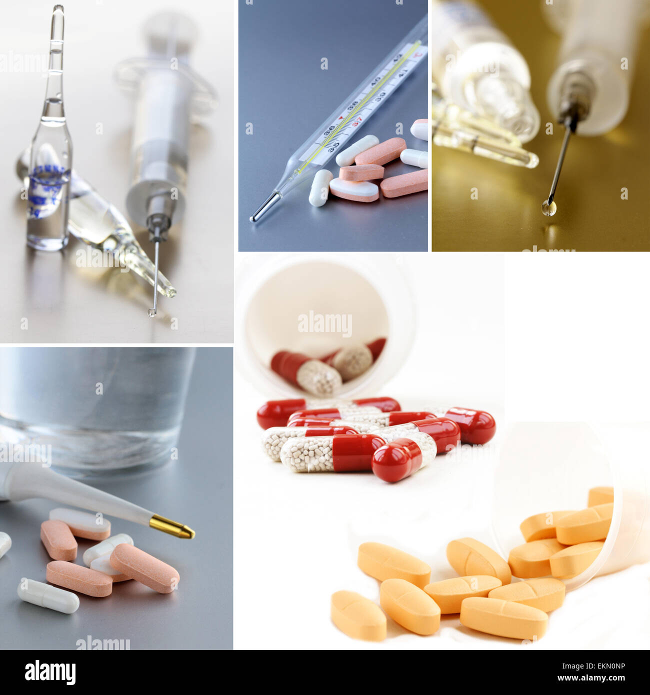 collage medications - various pills, syringes, thermometer Stock Photo ...