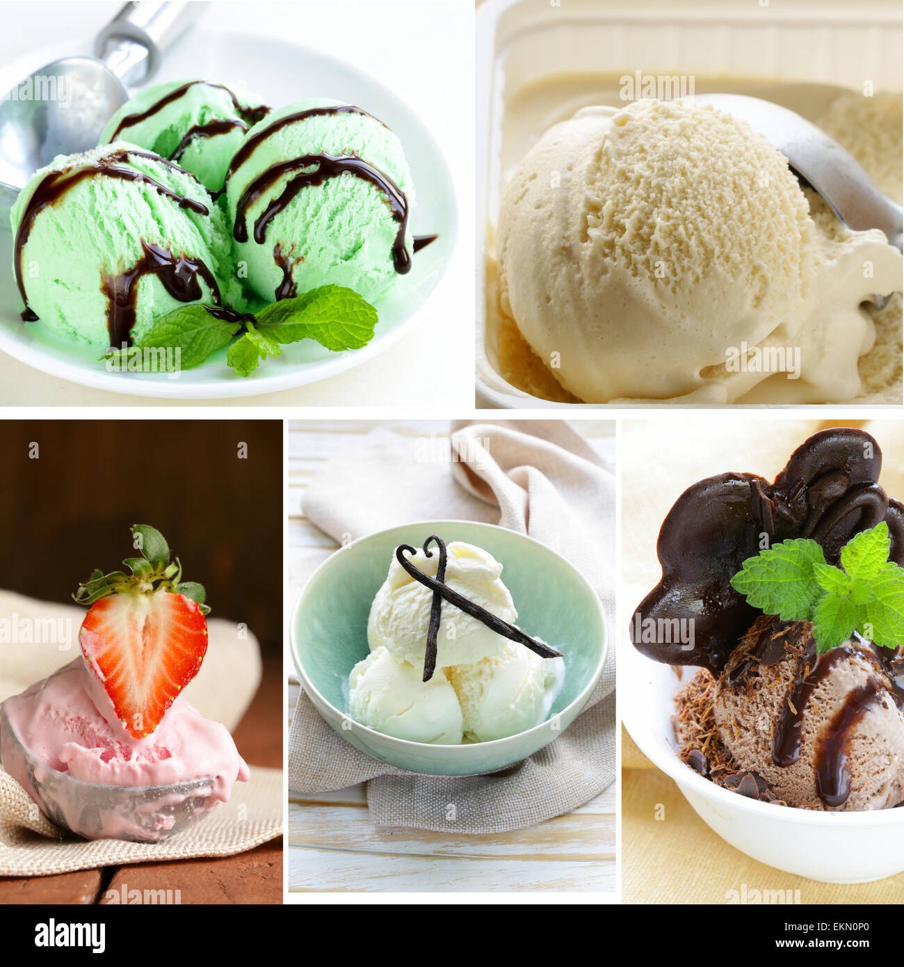 collage assortment ice cream (vanilla, strawberry, mint, chocolate ...