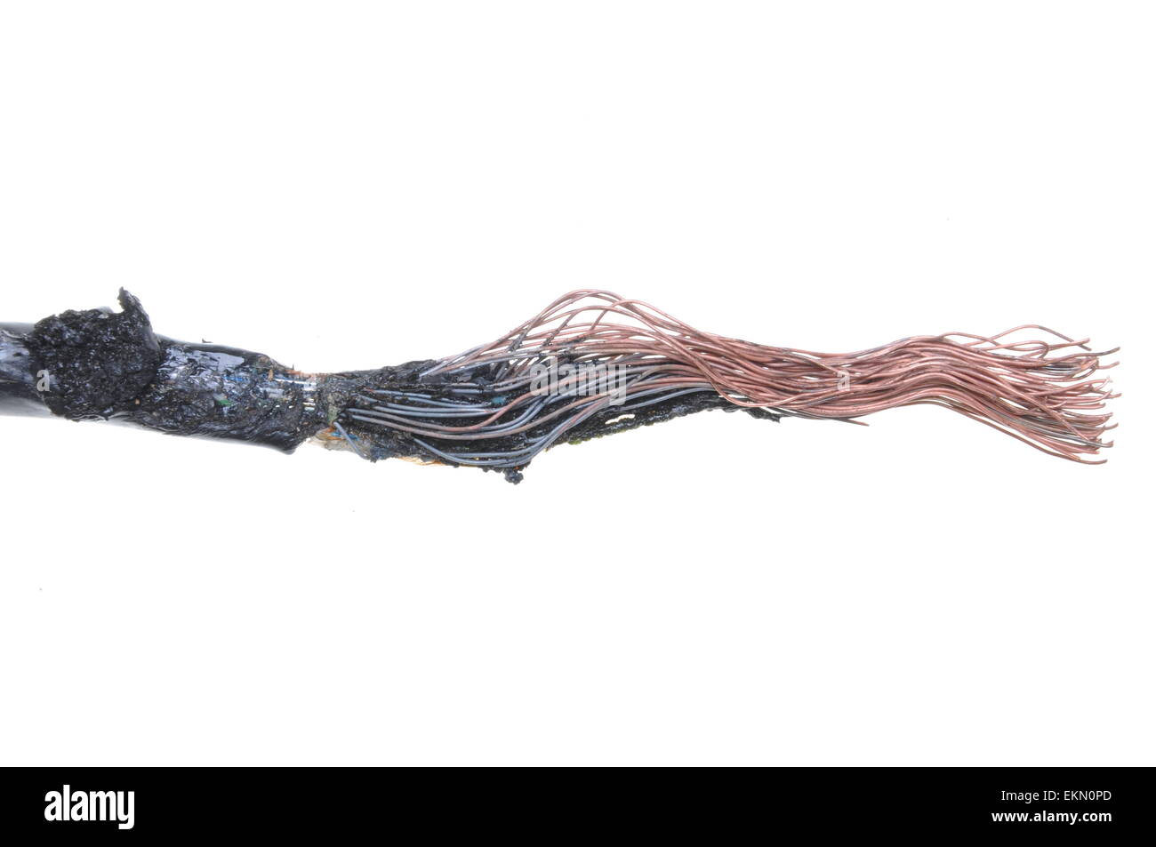 Burnt electrical cable isolated on white background Stock Photo - Alamy
