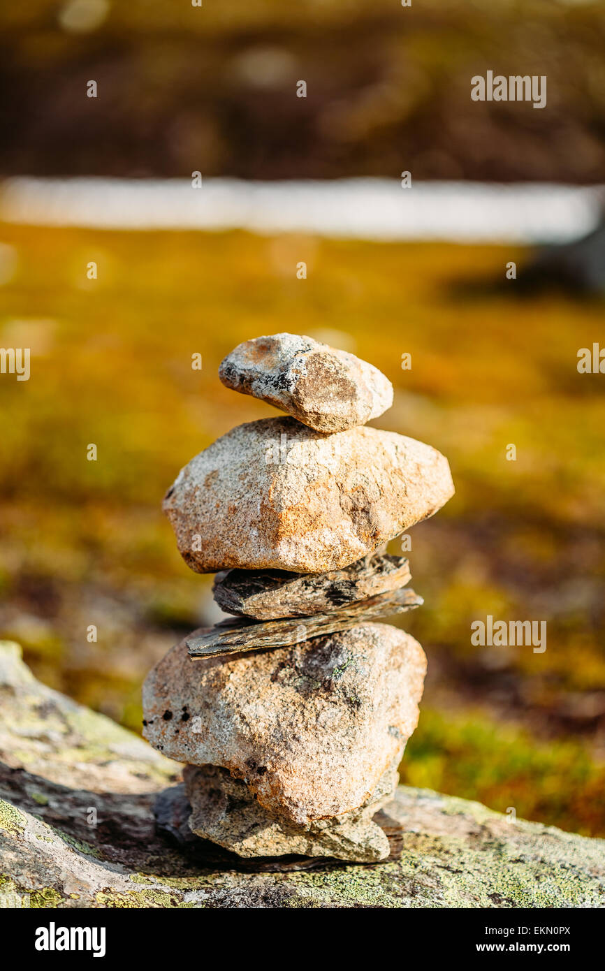 Stack Of Rocks Stones, On Blurred Background, On Norwegian Mountain ...