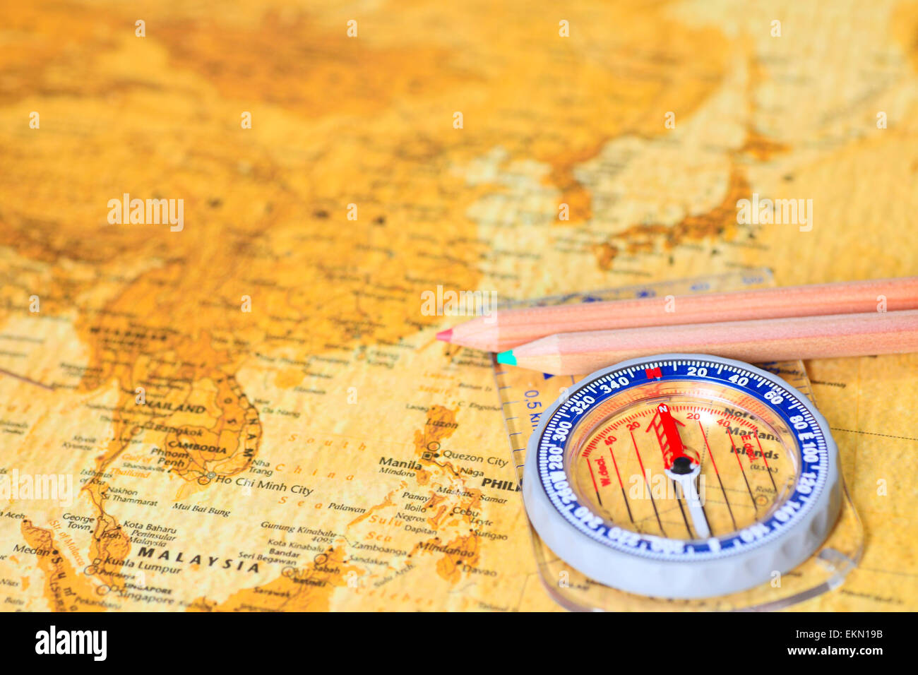Map and compass Stock Photo - Alamy