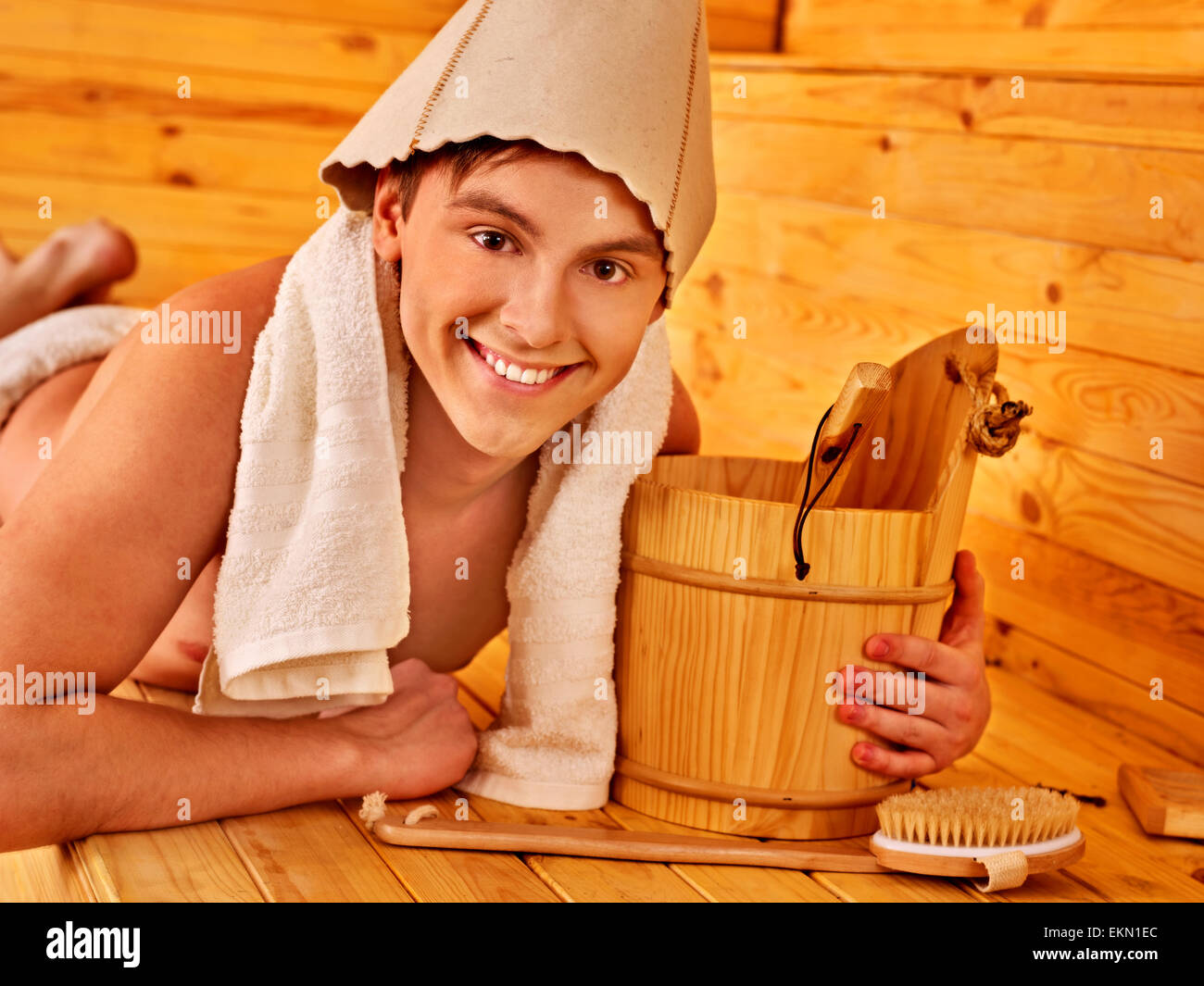 Group people in hat at sauna Stock Photo - Alamy