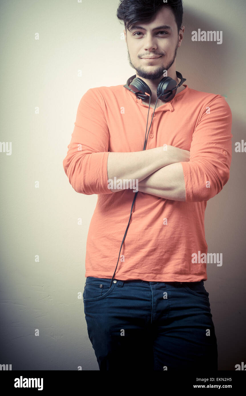 Stylish man listening to music Stock Photo - Alamy