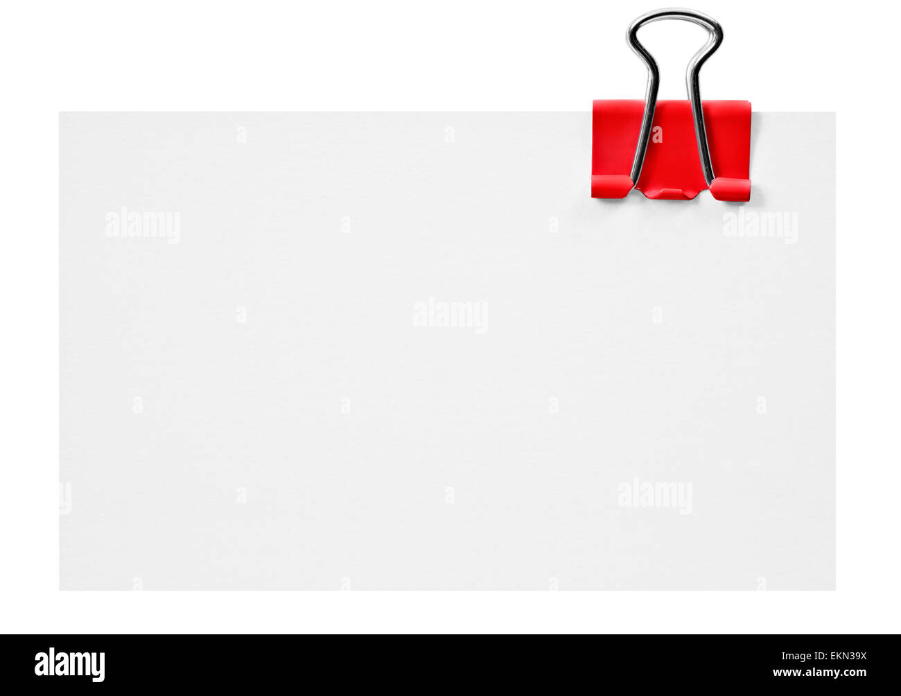 Blank white card with red clip on white background Stock Photo - Alamy