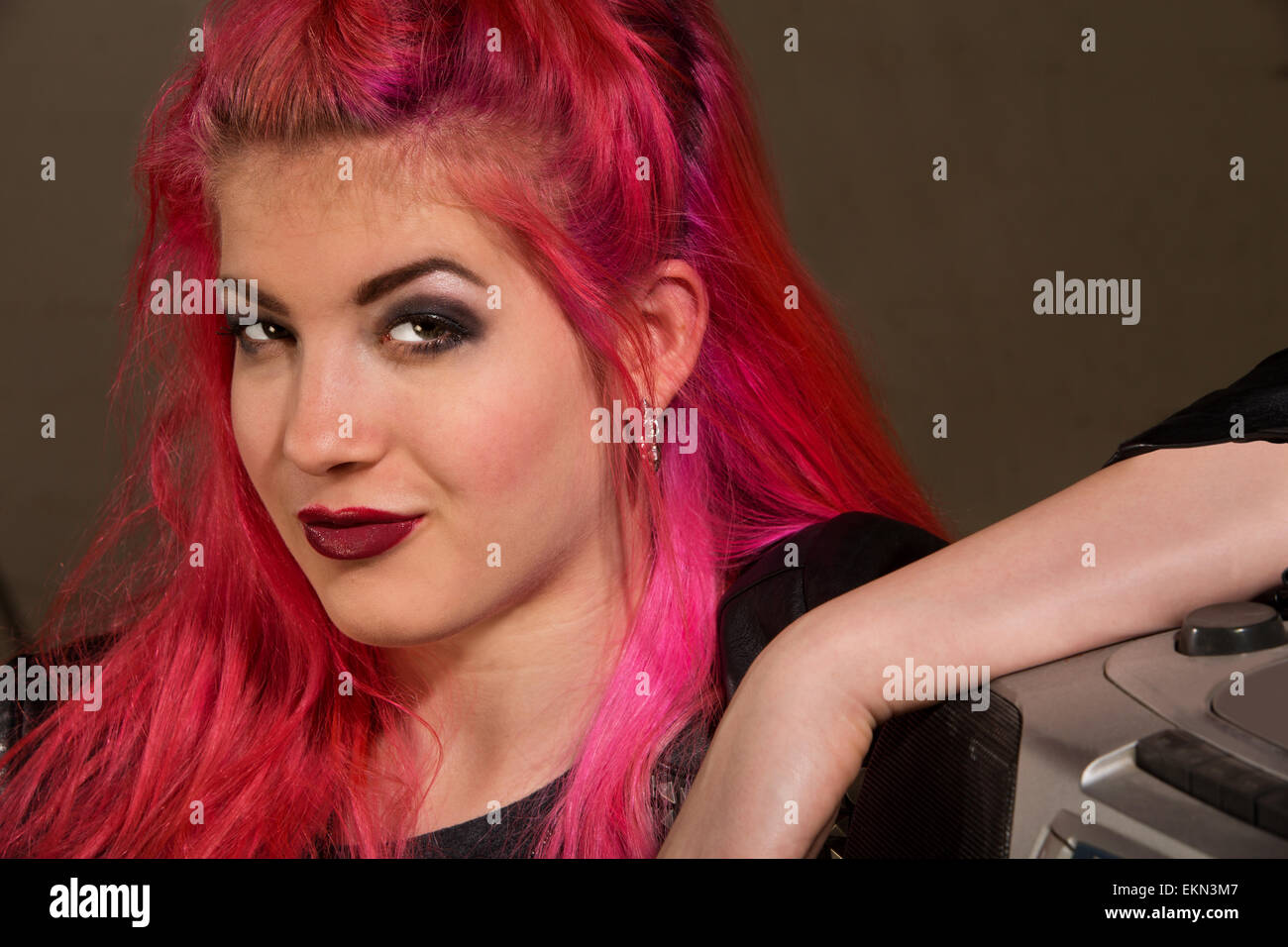 Cute Woman with Radio Stock Photo - Alamy