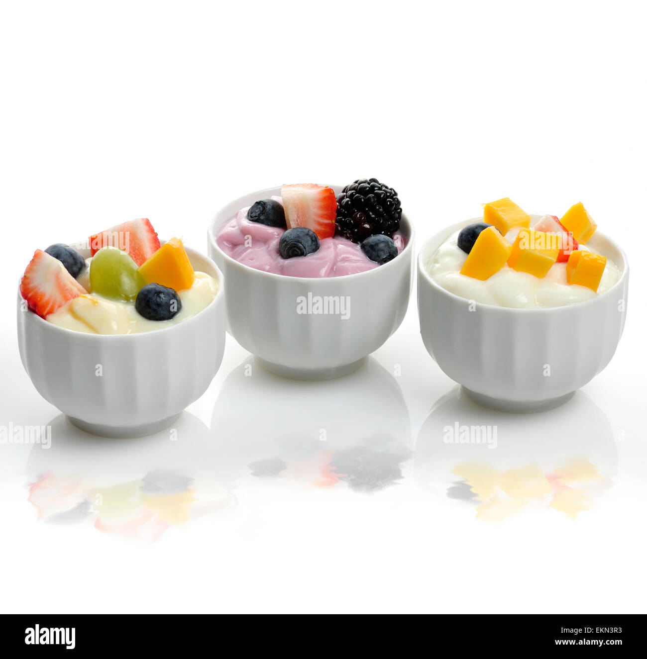 Yogurt Assortment With Fruits And Berries Stock Photo - Alamy