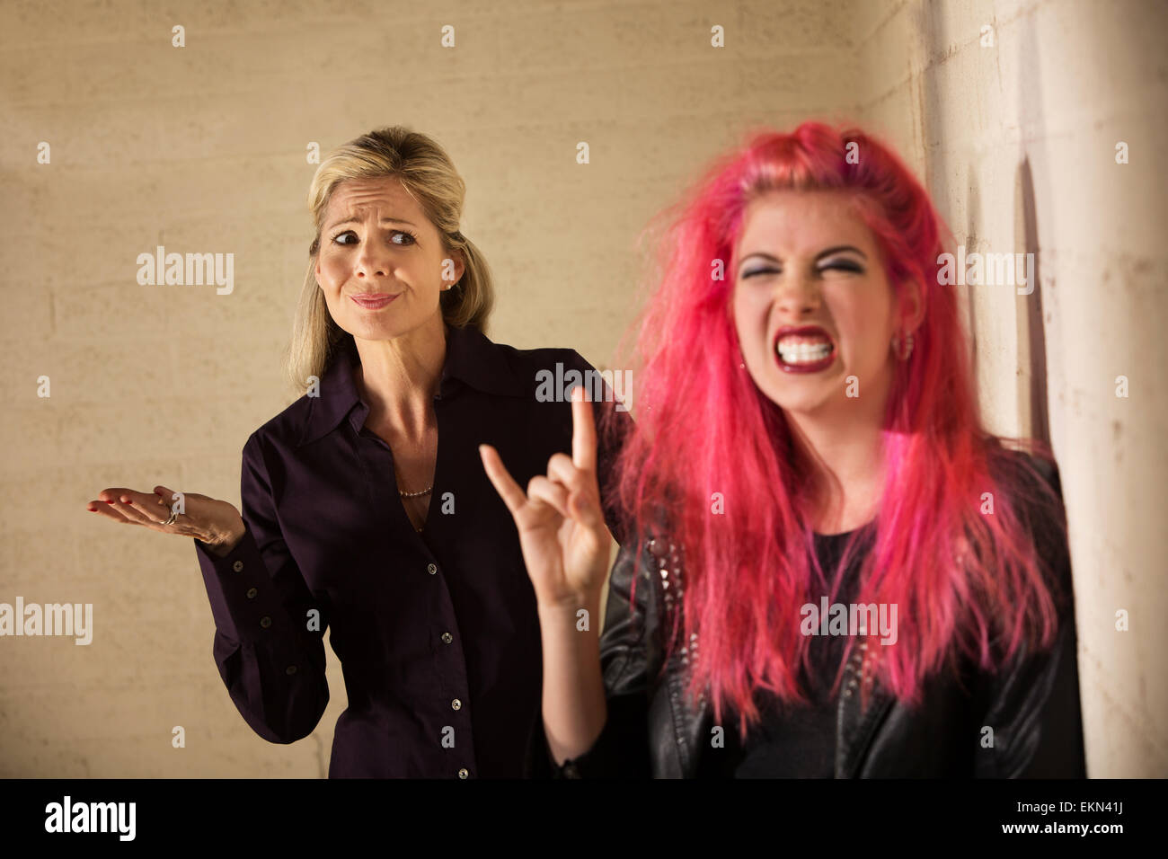 Skeptical Parent with Child Stock Photo - Alamy