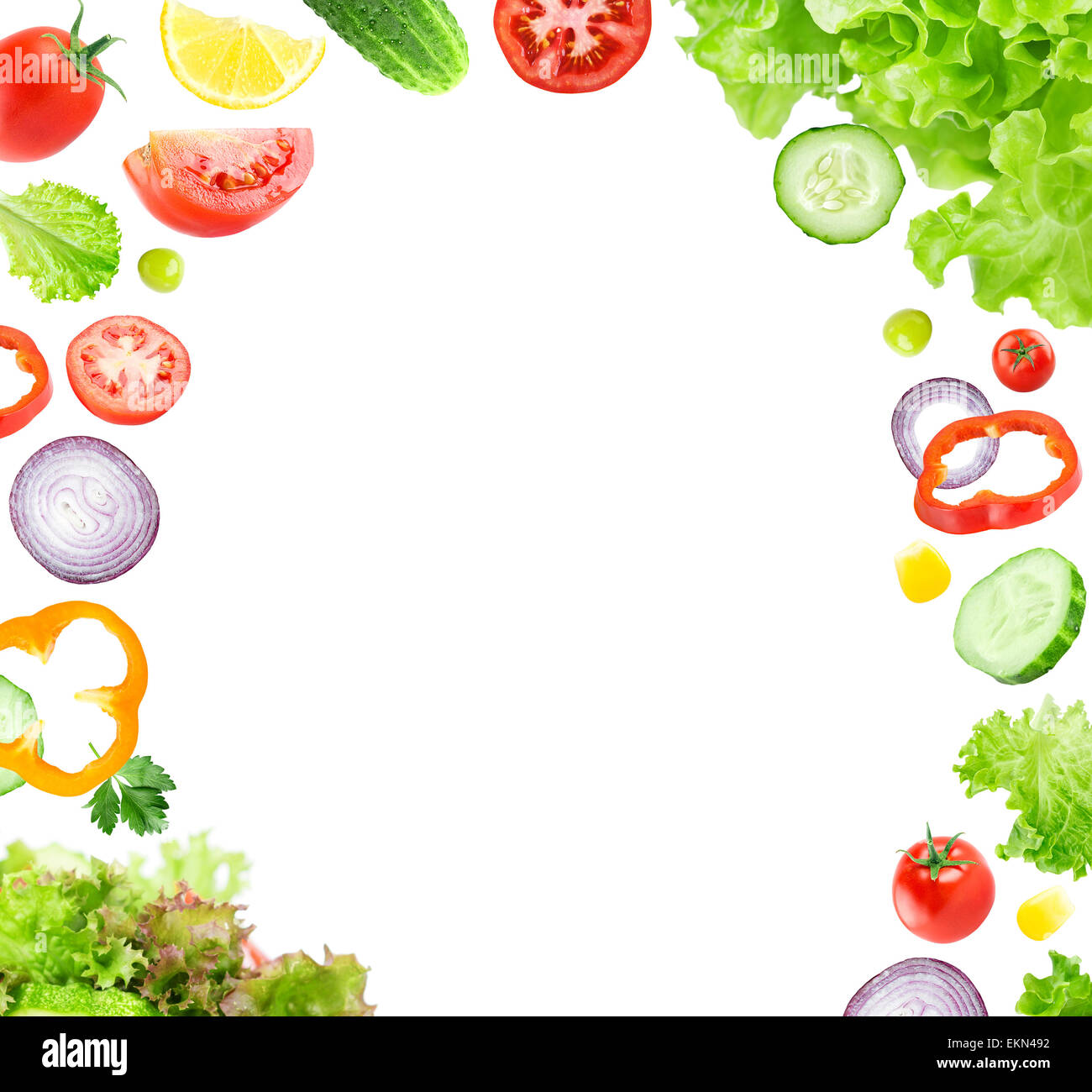 Mixed falling vegetable slices. Food concept Stock Photo - Alamy
