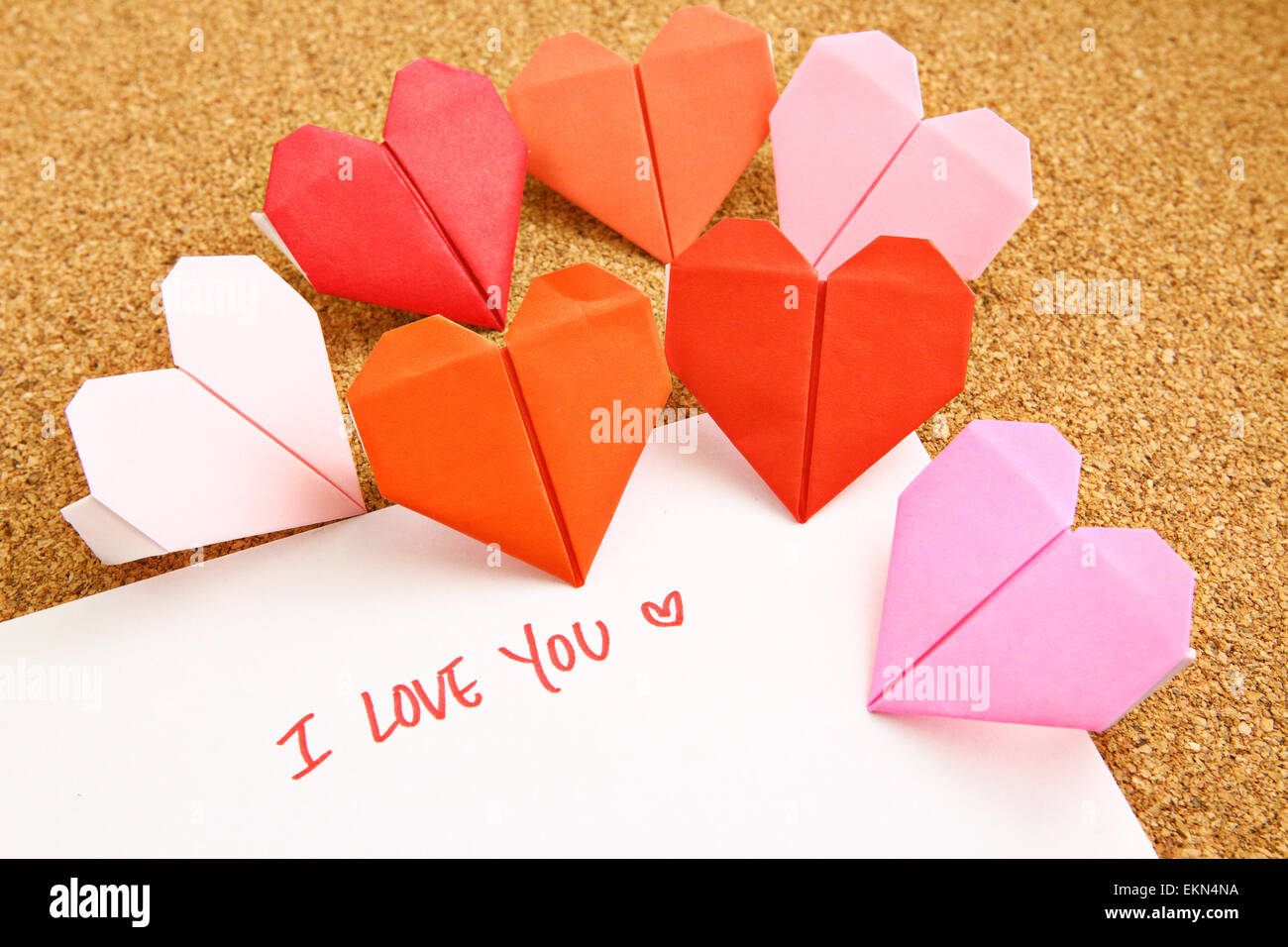 Origami paper hearts with message Stock Photo - Alamy