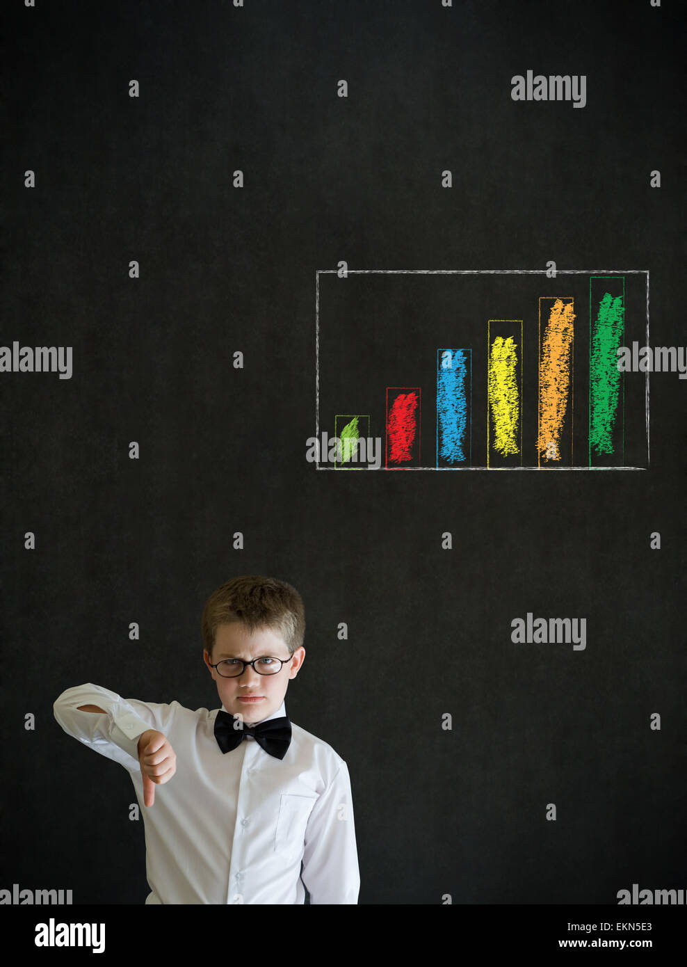 Thumbs down boy business man with chalk graph or chart Stock Photo - Alamy