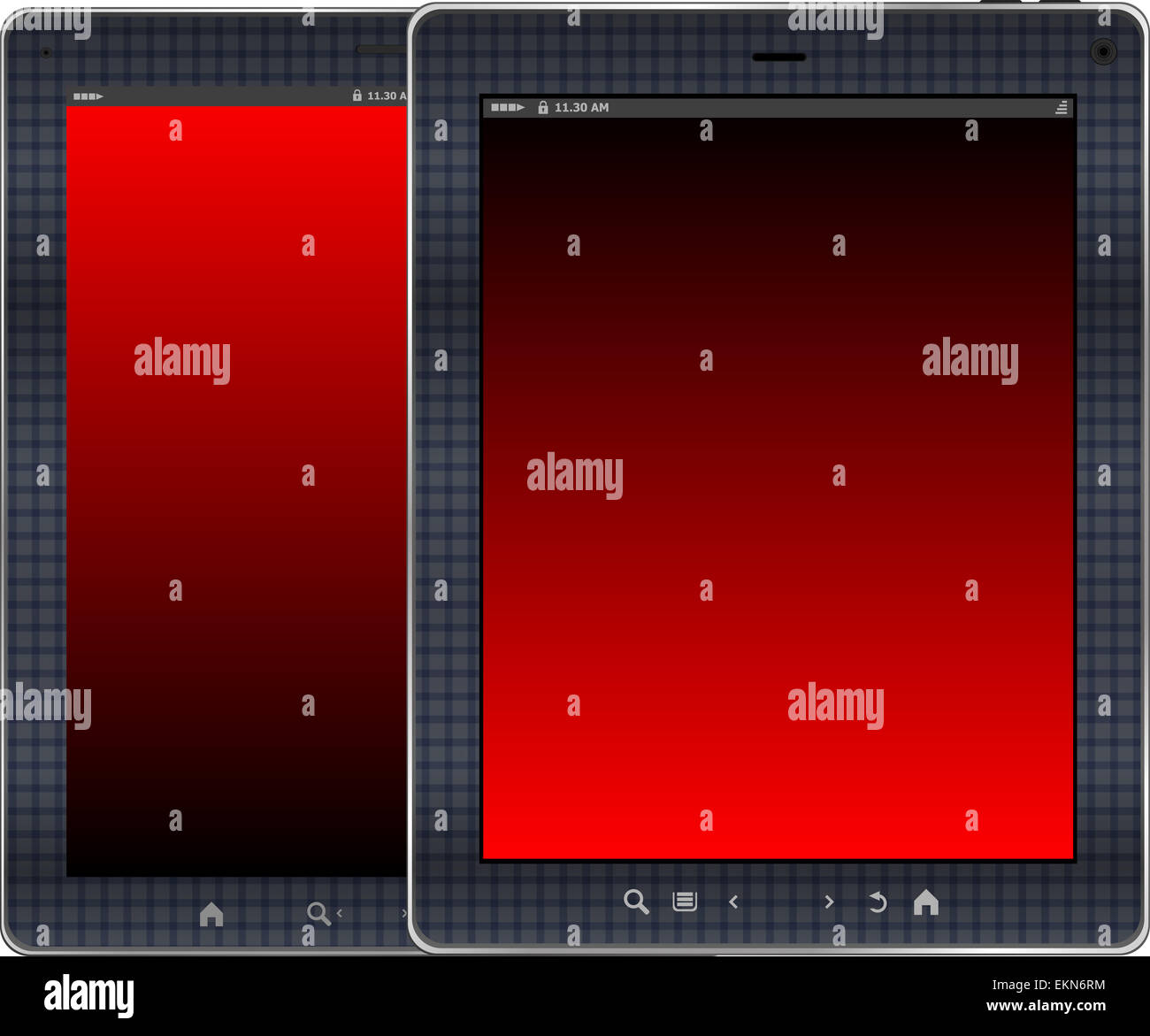 Photo-realistic illustration of red colored vertical tablet pc set ...