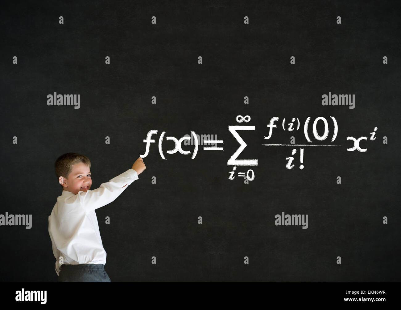 Writing boy business man with maths equation Stock Photo - Alamy