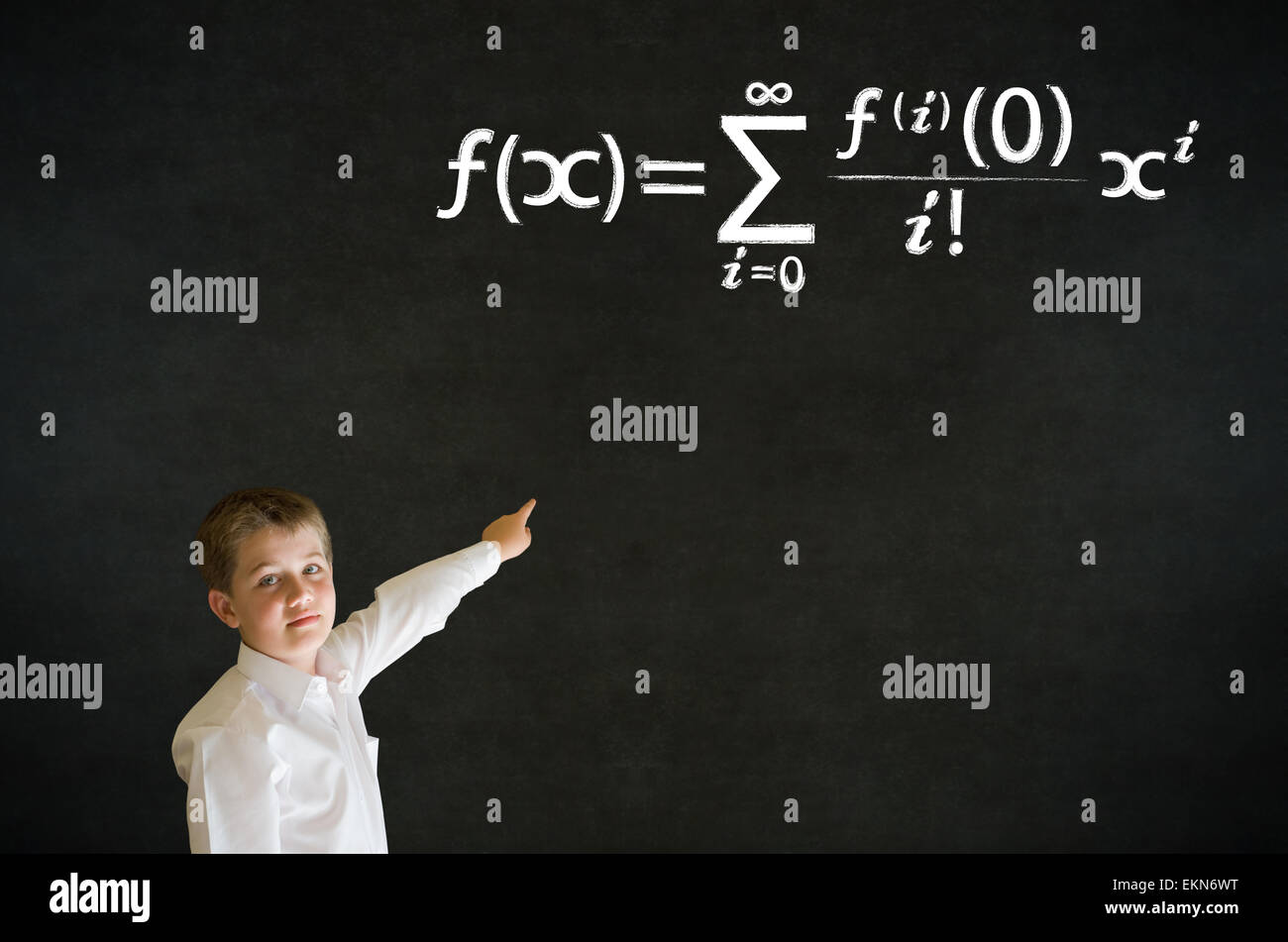 Pointing boy business man with maths equation Stock Photo - Alamy