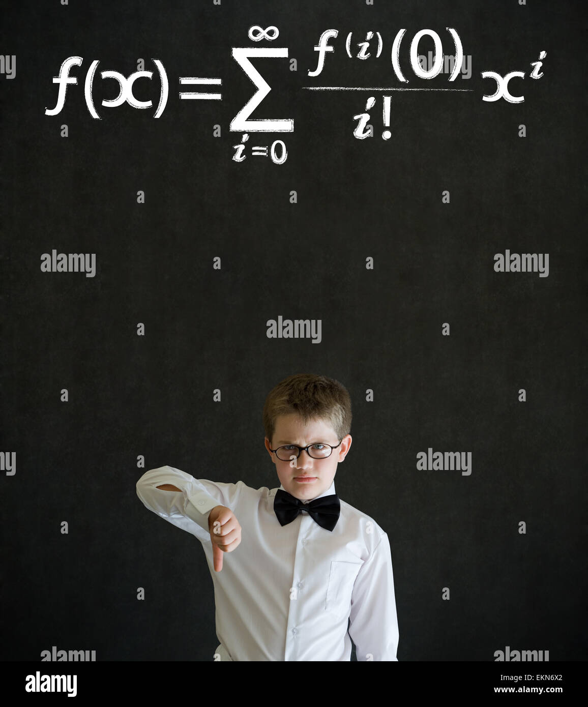 Thumbs down boy business man with maths equation Stock Photo - Alamy