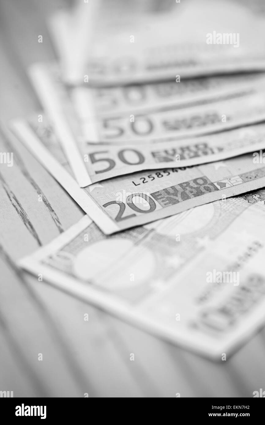 Fifty euro banknotes background Black and White Stock Photos & Images ...